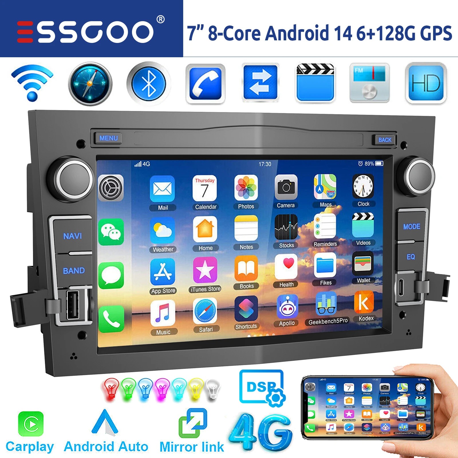 ESSGOO For Opel Astra H Vectra Corsa C D Zafira B 6+128G Android 14 ...
