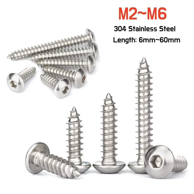 5-100pcs-M2M2-5M3M3-5M4M5M6-304-A2-Stainless-Steel-Round-Pan-Head ...
