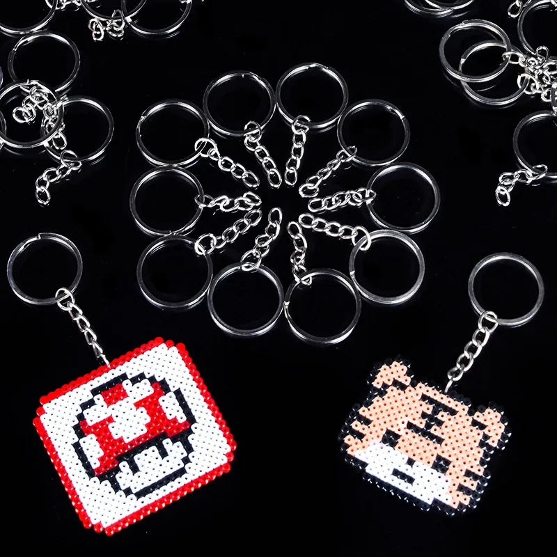 Hama-Bead-Accessories-Metal-Keychain-with-Chain-Flat-Double-layer-Key ...