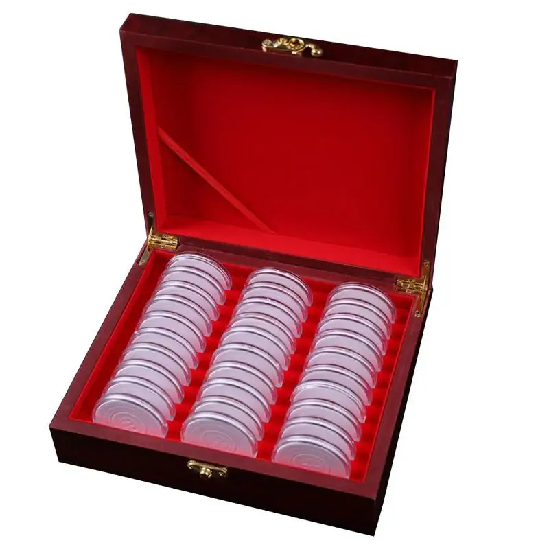 Coin-Holder-Case-with-Storage-Box-Round-Boxed-Holder-Wood-Coins-Storage ...