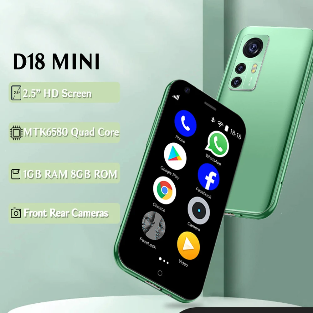 D18 2.5 Inches Display Mini Android Smartphone 2MP Rear Camera Dual SIM ...