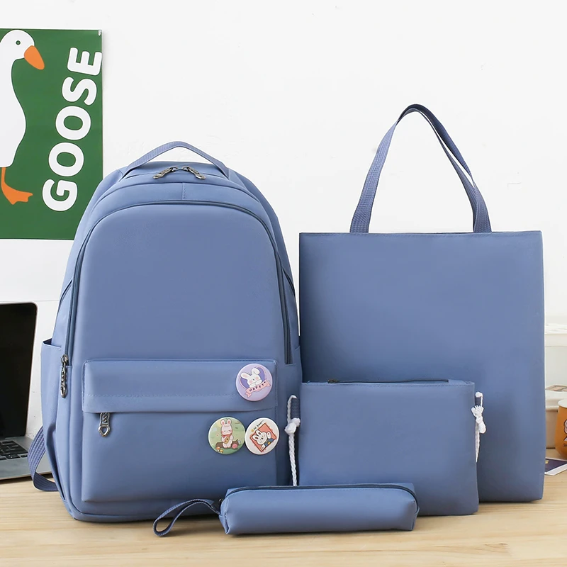 4-Pcs-Sets-Campus-Bag-For-Students-Girls-Solid-Color-Backpack-With ...