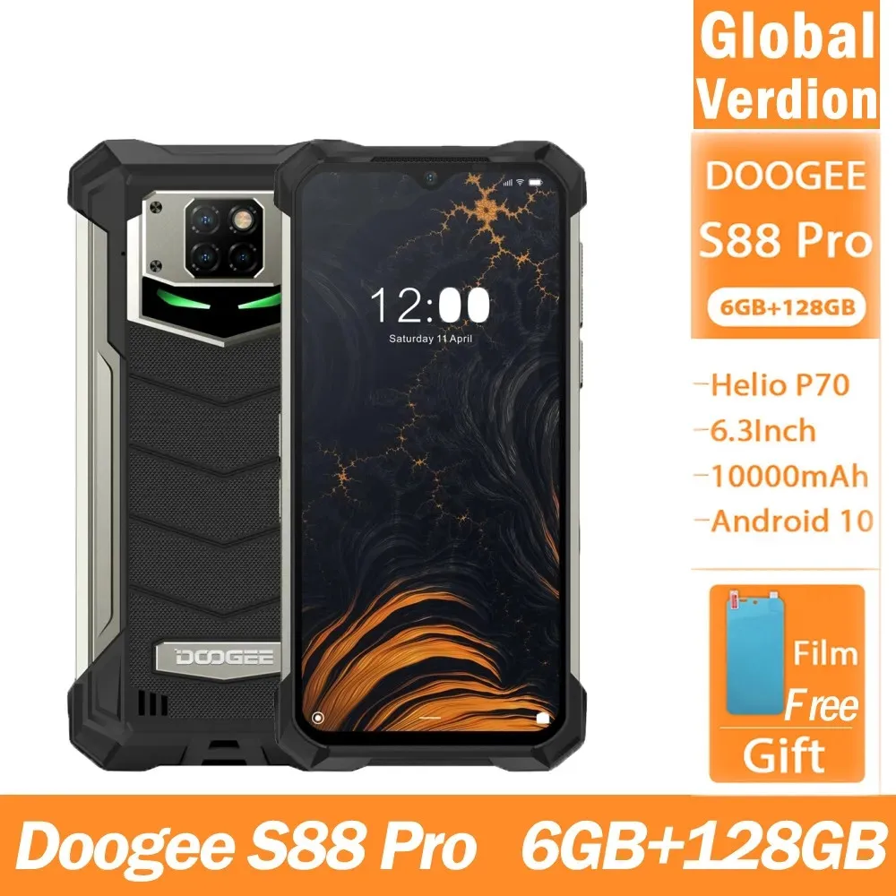 DOOGEE S88 프로 IP68/IP69K 견고한 6GB + 128GB 휴대폰, 10000mAh Helio P70 옥타 코어 ...