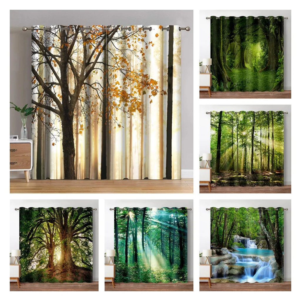Forest Blackout Curtains Jungle Tree Nature Scenery Window Curtain ...