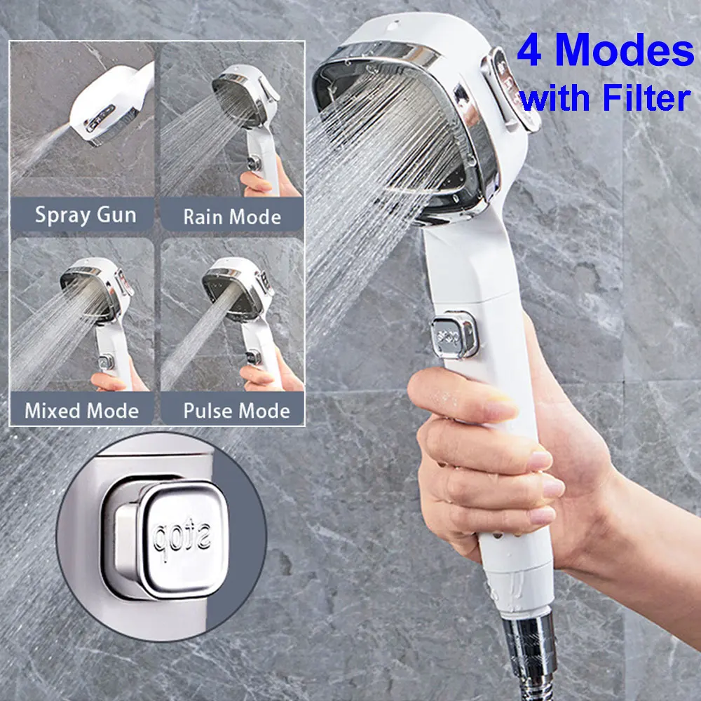 Shower Head Water Saving Spray 4 Mode Adjustable High Pressure Shower ...