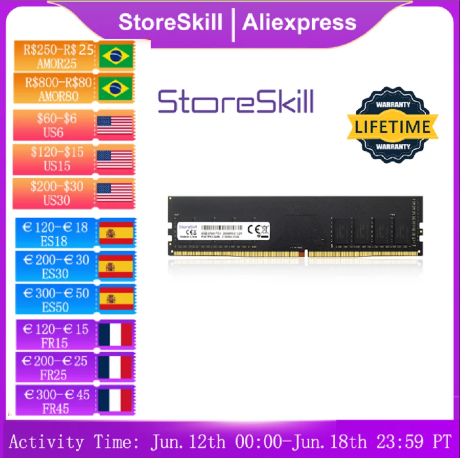 StoreSkill UDIMM DDR4 4GB GB 16 8GB 2133 2400 2666 17000 19200 21300 1.2v de memória Ram Desktop ...