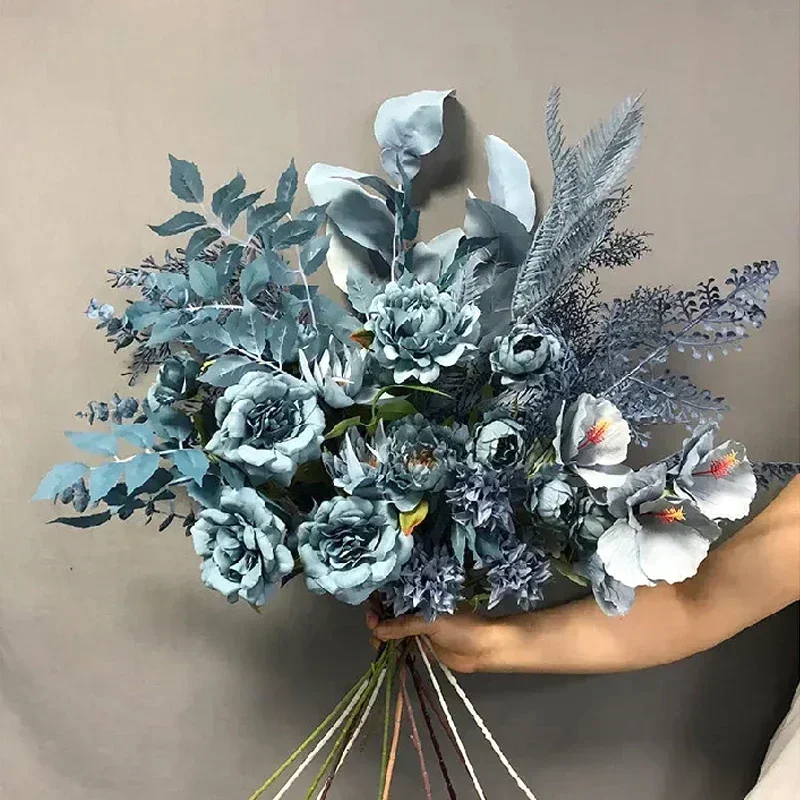 Blue-Artificial-Plant-Flower-DIY-Wedding-Road-Guide-Floral-Arrangement ...