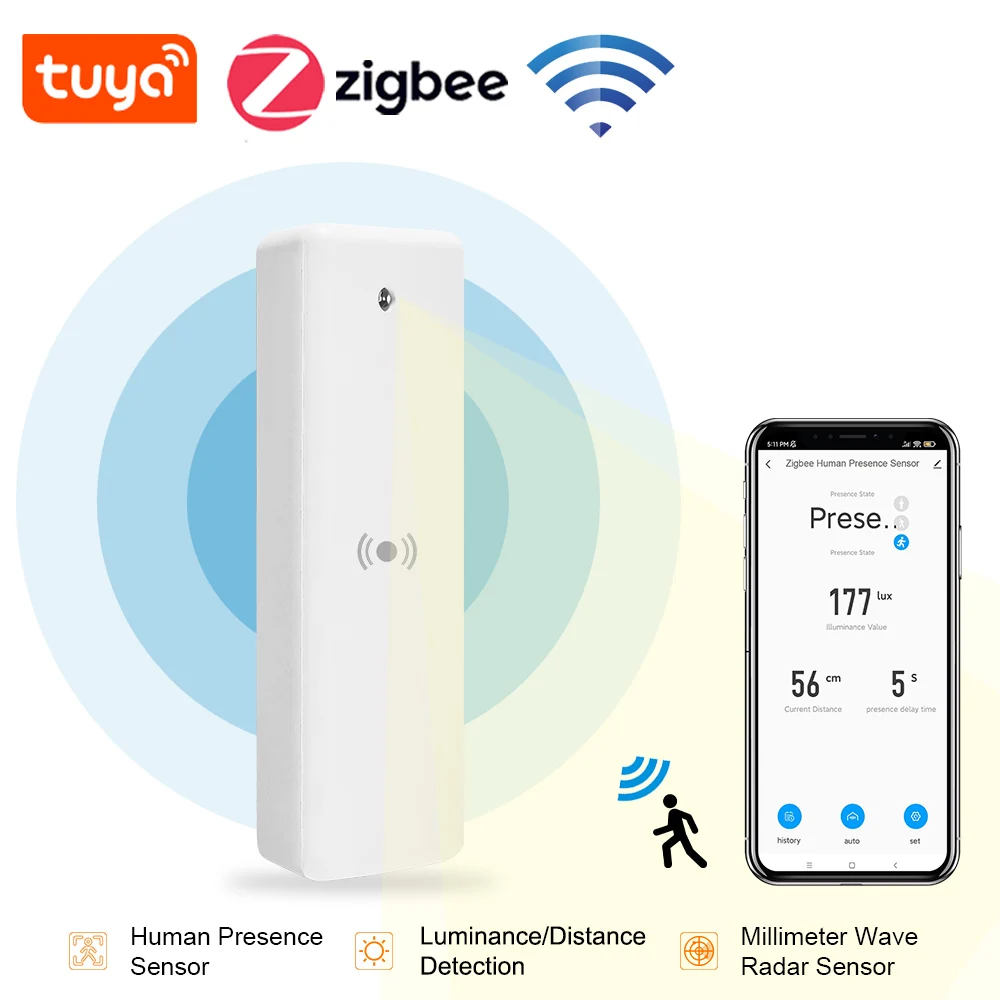 Zigbee Mmwave Human Presence Sensor Brightness Distance Detection Radar ...