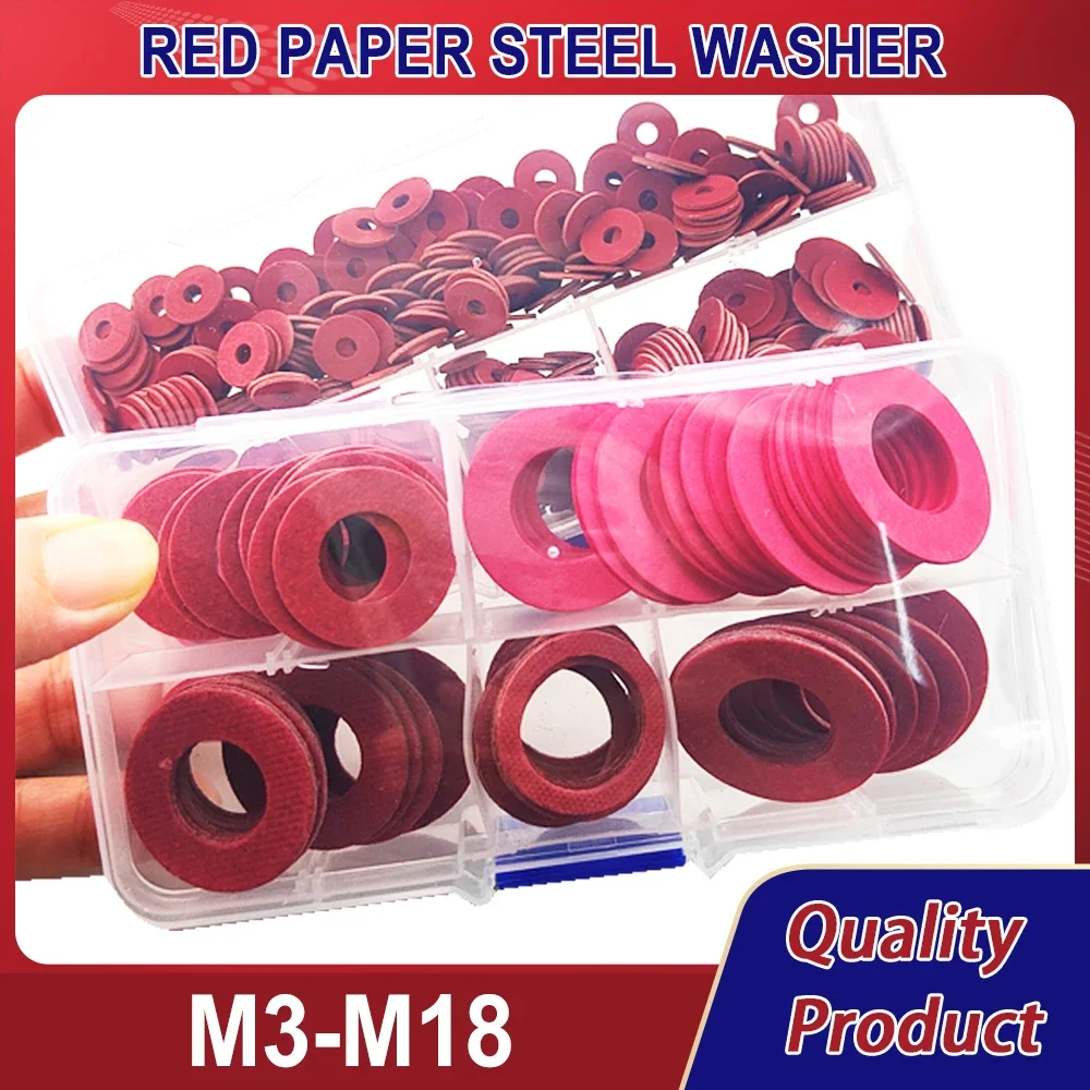 M3-M18 Red Paper Flat Insulation Washer Fiber Gasket Set Electrical ...