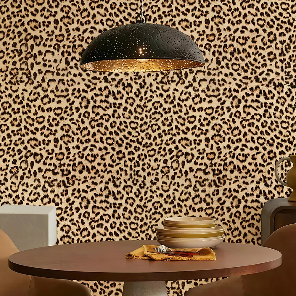 Classic-Leopard-Yellow-PVC-Wallpaper-Peel-And-Stick-Vinyl-Animal-Chic ...