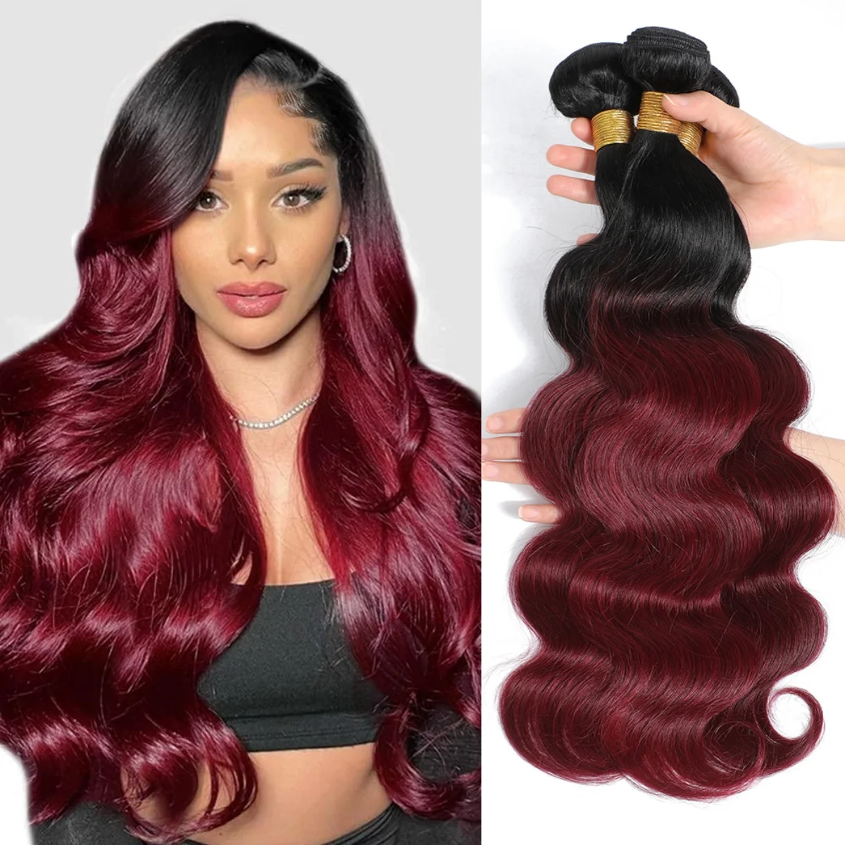 Brazilian-Body-Wave-Hair-Weave-Bundles-Burgundy-1b-99j-Ombre-Colored ...