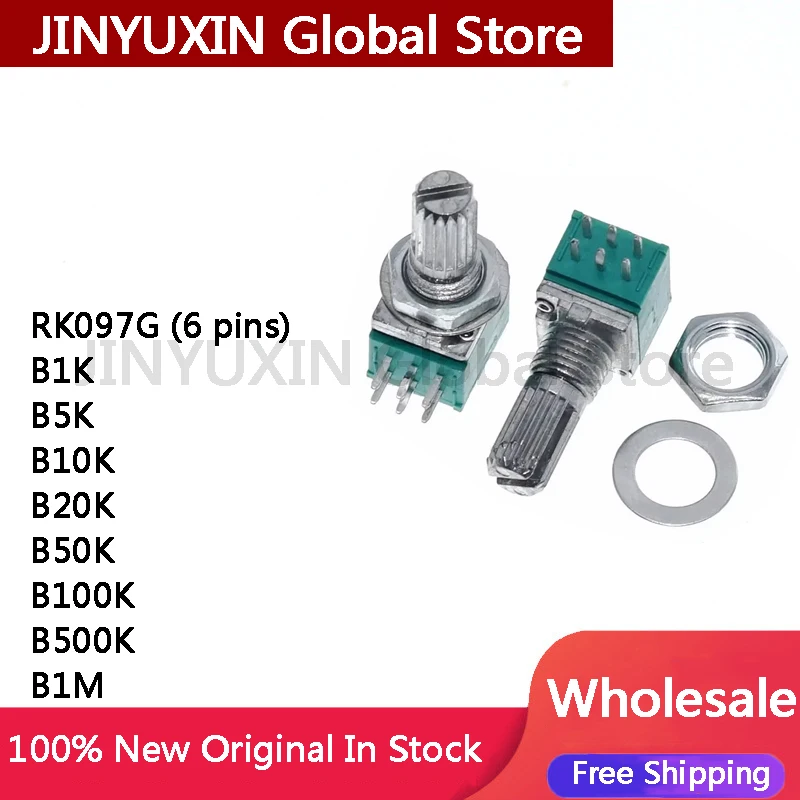 5PCS-RK097G-6-pins-B1K-B5K-B10K-B20K-B50K-B100K-B500K-15mm-5-feet-B1K ...