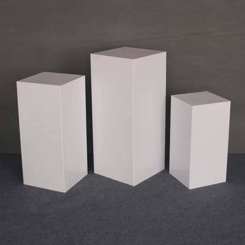 3pcs Cube Cylinder Pedestal Display Iron White Black Art Decor Cake ...