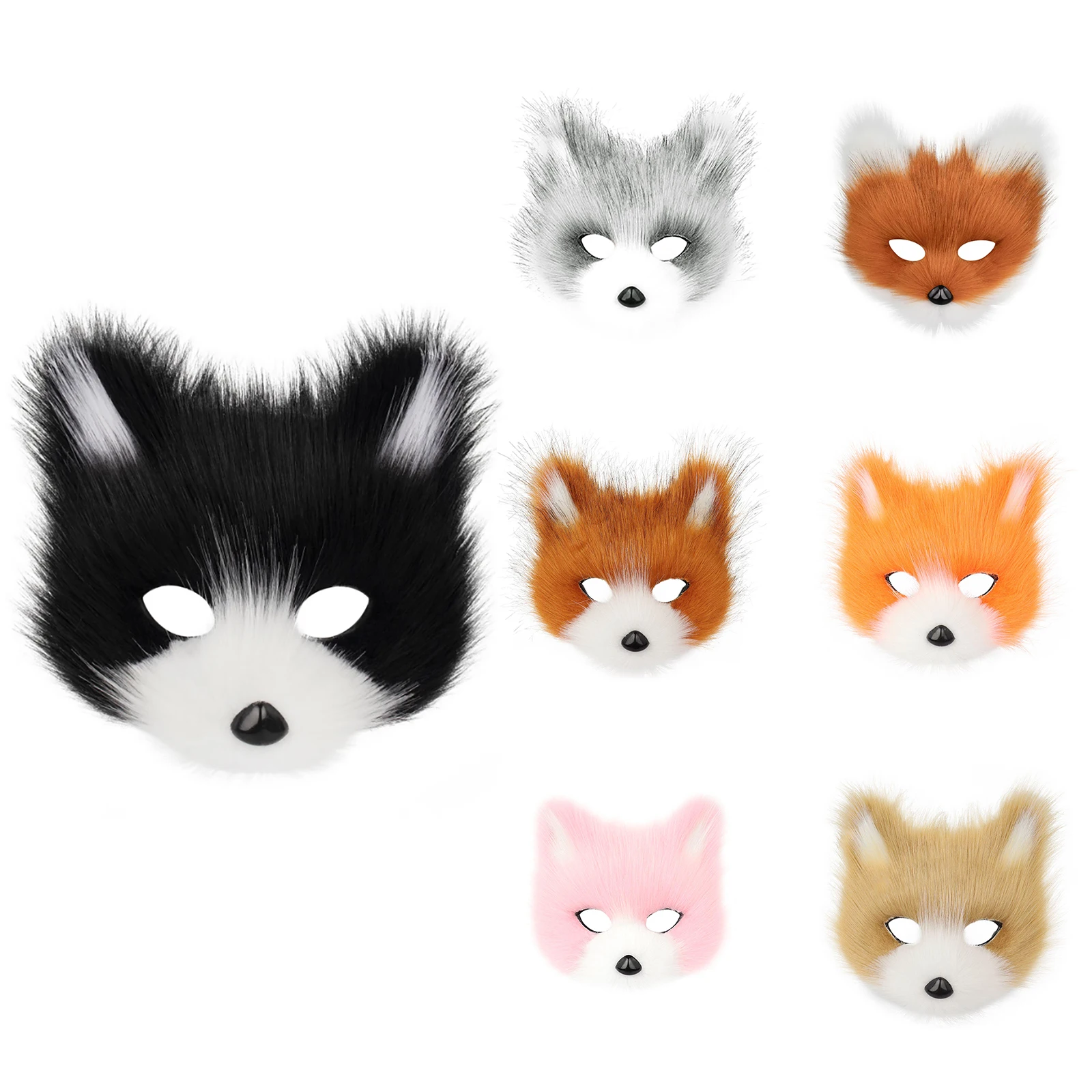 Faux-Fur-Fox-Mask-Furry-Half-Face-Animal-Cat-Mask-Halloween-Cosplay ...