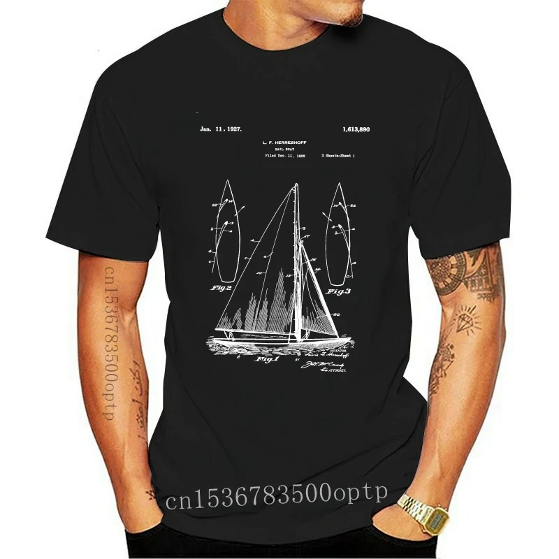 2019-Fashion-Men-T-Shirt-Sailboat-Blueprint-Design-Shirt-Ocean-Sailing ...