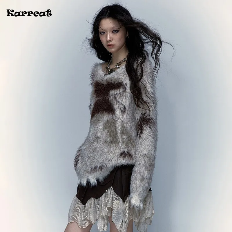 Karrcat Vintage Y2k Sweater Grunge Aesthetics Knitted Pullover Wasteland Punk Loose Knitwear ...