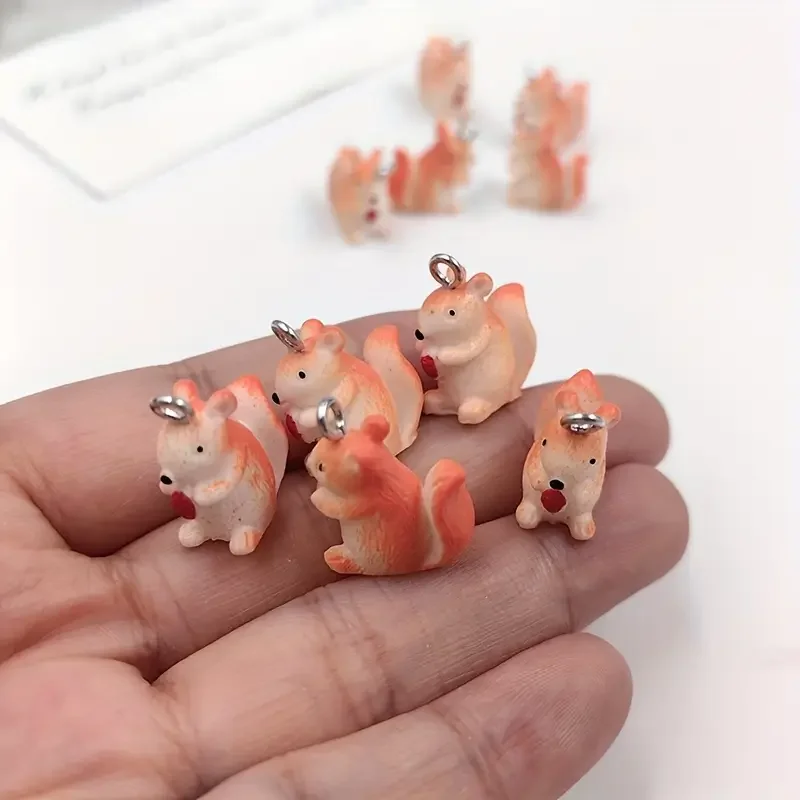 10pcs Cute Squirrel Resin Charms for DIY Jewelry Making, Kawaii Animal ...