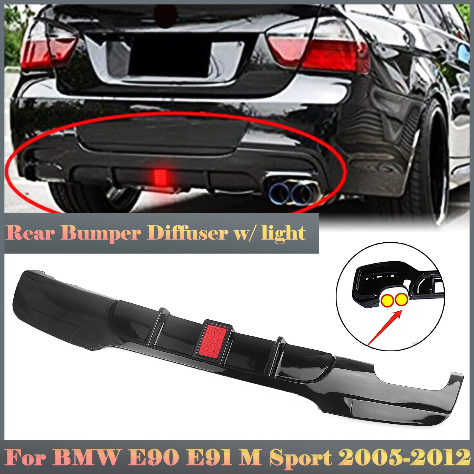 Rear Diffuser Lip Boot Dual Exhaust Splitter Gloss Black For BMW 3 ...