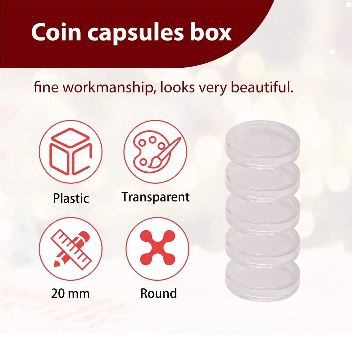 10 pcs Small round transparent plastic coin capsules box 20mm ...
