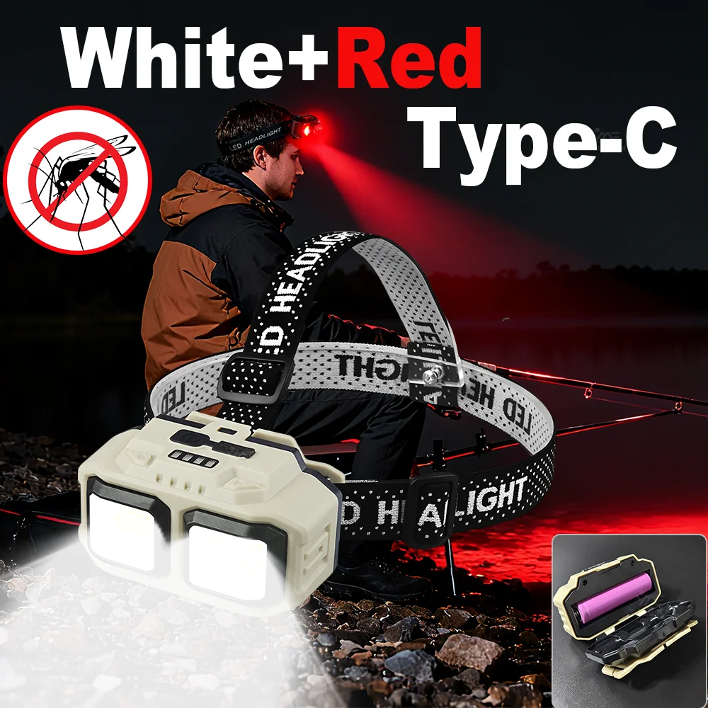 Powerful Rechargeable Headlamp Red Light Lightweight Head Flashlight ...