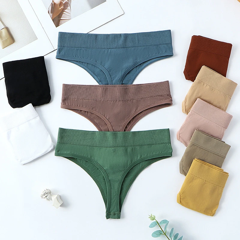 Thong Female Pure Mid waist Ladies Sexy Invisible Foreign Trade T Pants ...