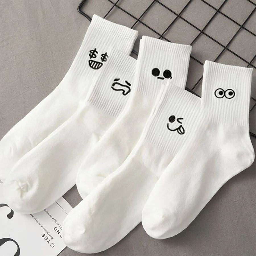 5pcs-Women-Socks-Winter-White-Socks-Absorb-Sweat-And-Prevent-Odor-White ...