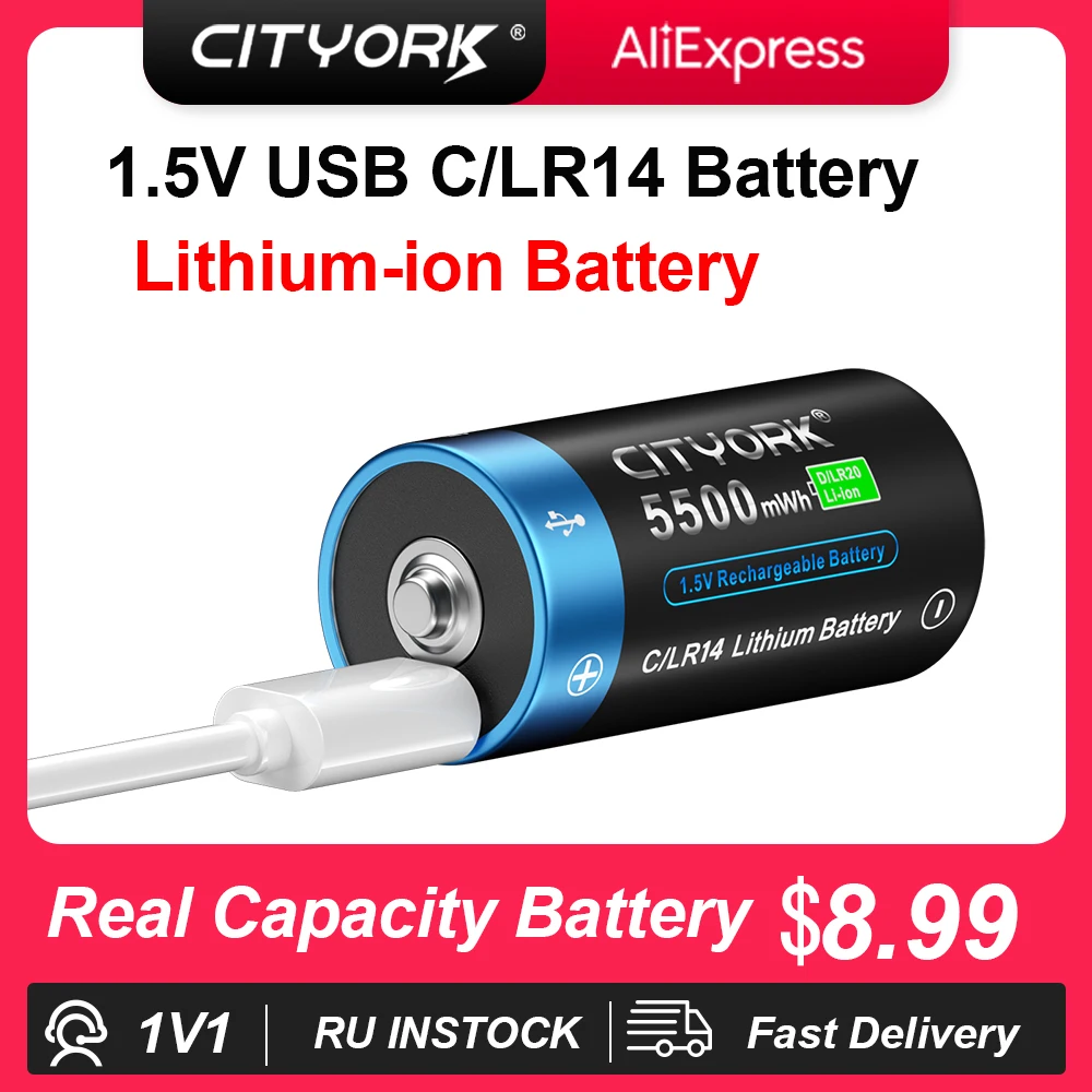 CITYORK-1-8PCS-1-5V-C-Size-Rechargeable-Battery-Type-C-USB-Charging ...
