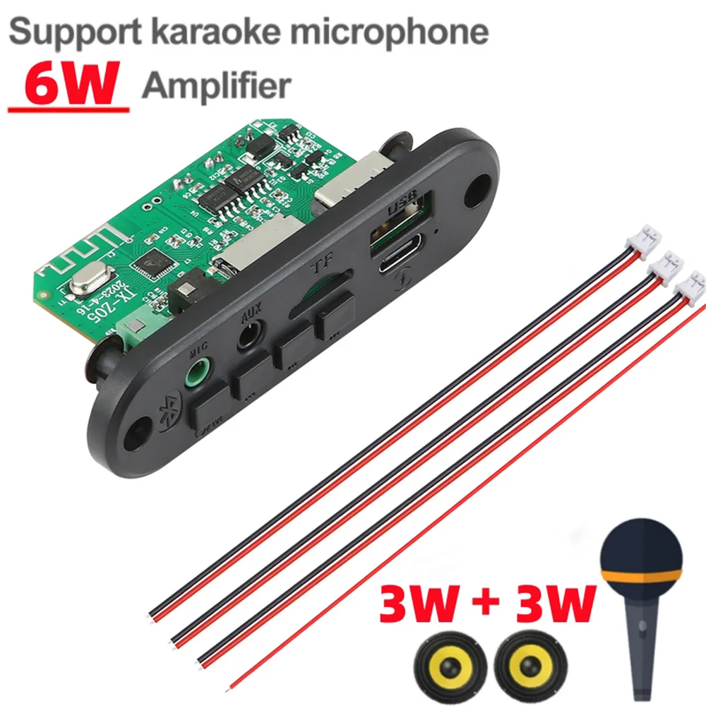 6W-Amplifier-MP3-Decoder-Board-DC-5V-3-5mm-Microphone-Bluetooth ...