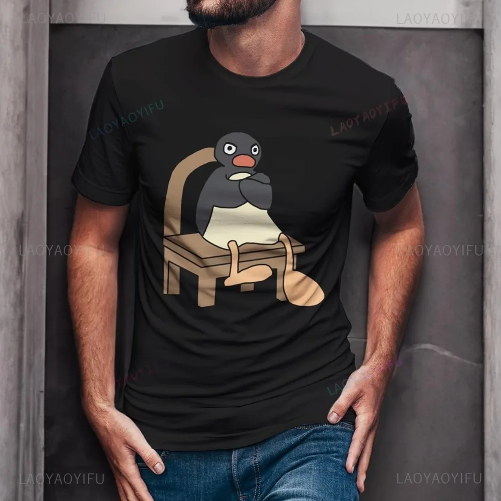Funny Cartoon Printed Angry Pingu Graphic T-Shirt Multicoloured Short ...