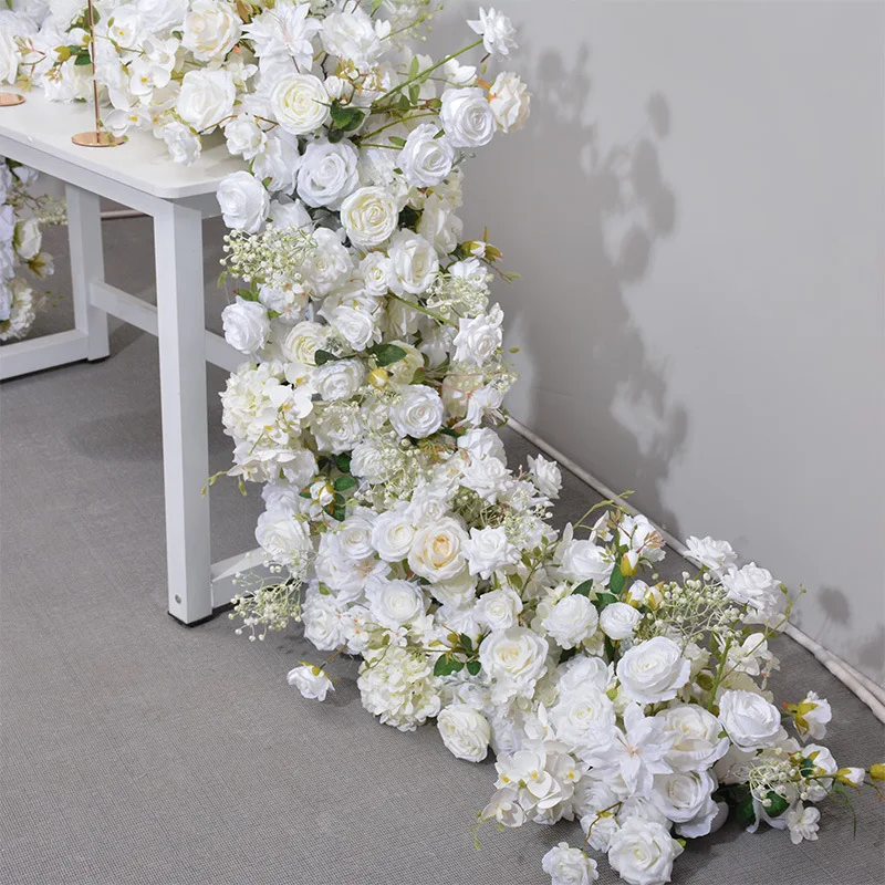 White-Rose-babys-breath-Large-Flower-Row-Artificial-Flowers-Row-Runner ...