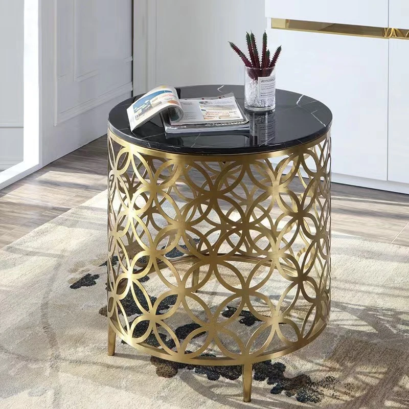 Luxury stainless steel tea table living room sofa small round table ...