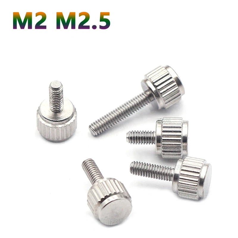 10pcs M2 M2.5 Straight Grain Knurled Thumb Screws Stainless Steel Hand Grip Knob Bolts For ...