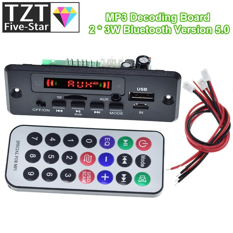 Bluetooth 5.0 MP3 Player Decoder Board 5V 32V 6W Amplifier Car FM Radio ...