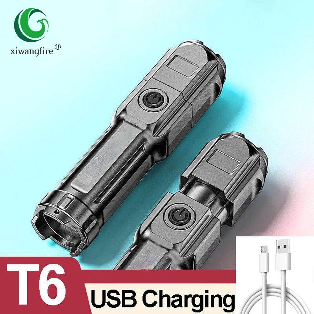 Portable-T6-LED-Flashlight-Outdoor-ABS-Strong-Light-Zoom-Rechargeable ...