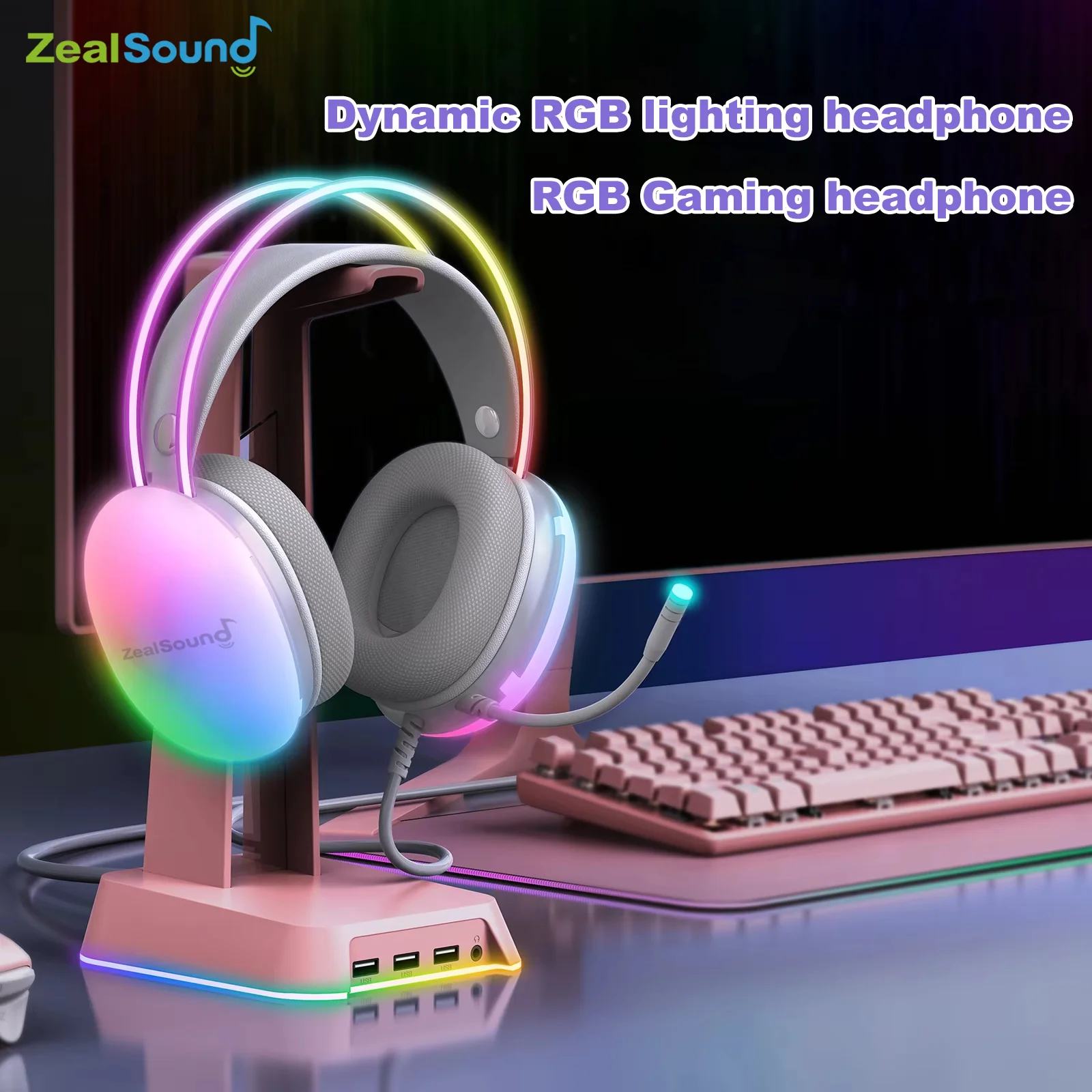 Haomuren RGB USB Gaming Headset For PC Laptop PS4 PS5 Wired Headphones ...
