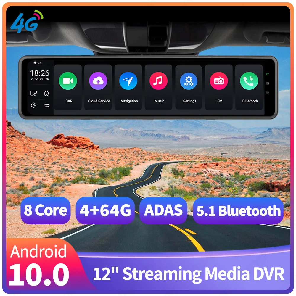 12 Inch Android 10 Dash Cam 4G 1080P ADAS GPS Navigation Car DVR 5G ...