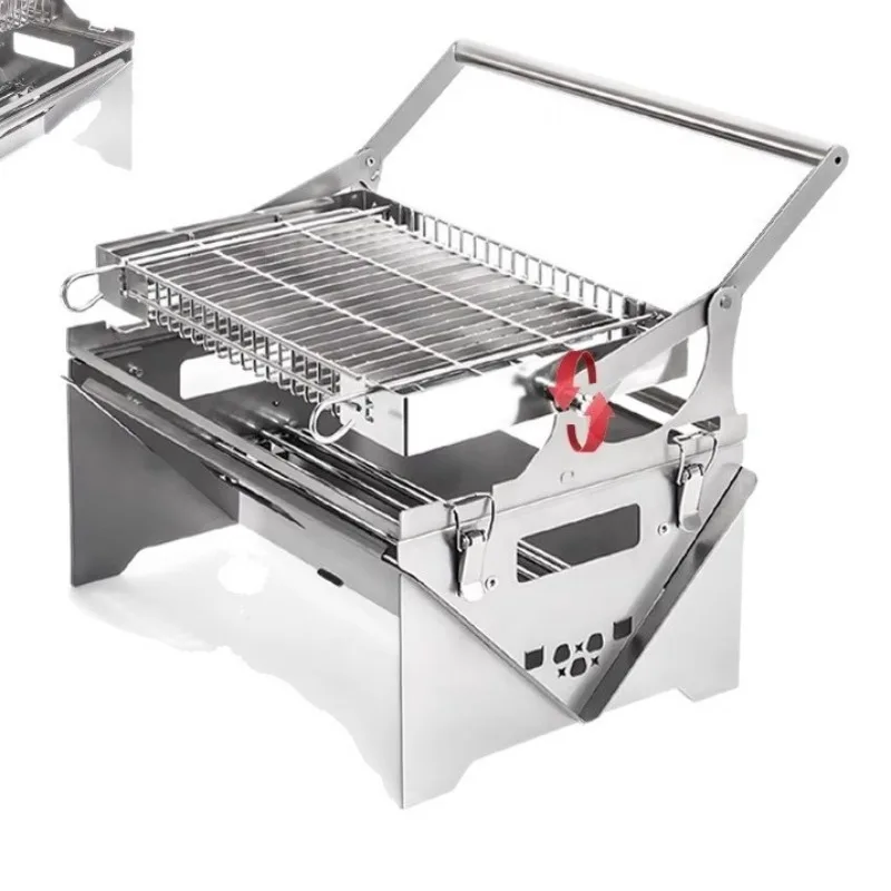 Portable 360° Rotating Barbecue Grill with Carrying Bag, Stainless ...