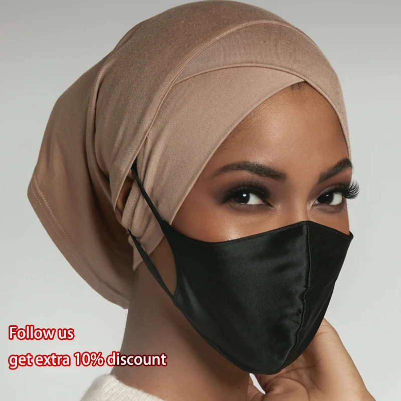 Forehead Cross Muslim Inner Hijabs for Women Bonnet Hat with Ear Hole ...