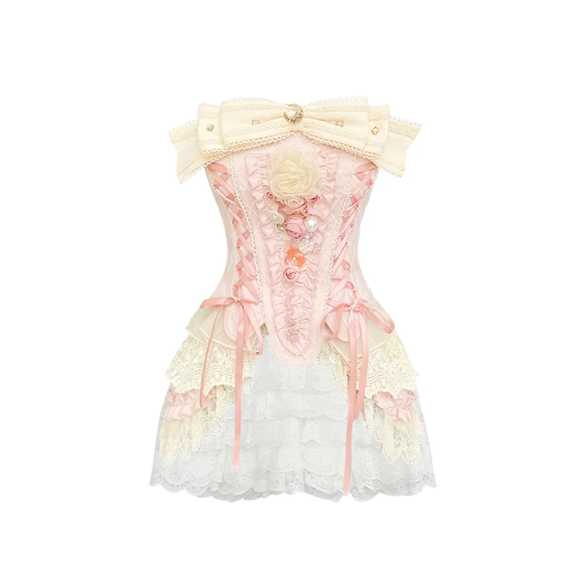 French Elegant Corset Suit Women Bow Tie Sexy Lace Tube Top White ...