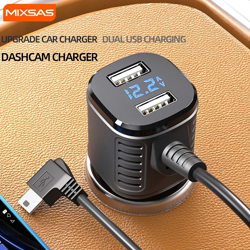Mixsas Dash Cam Car Cigarette Adapter Lighter Cable Socket Charger 5v 2 ...