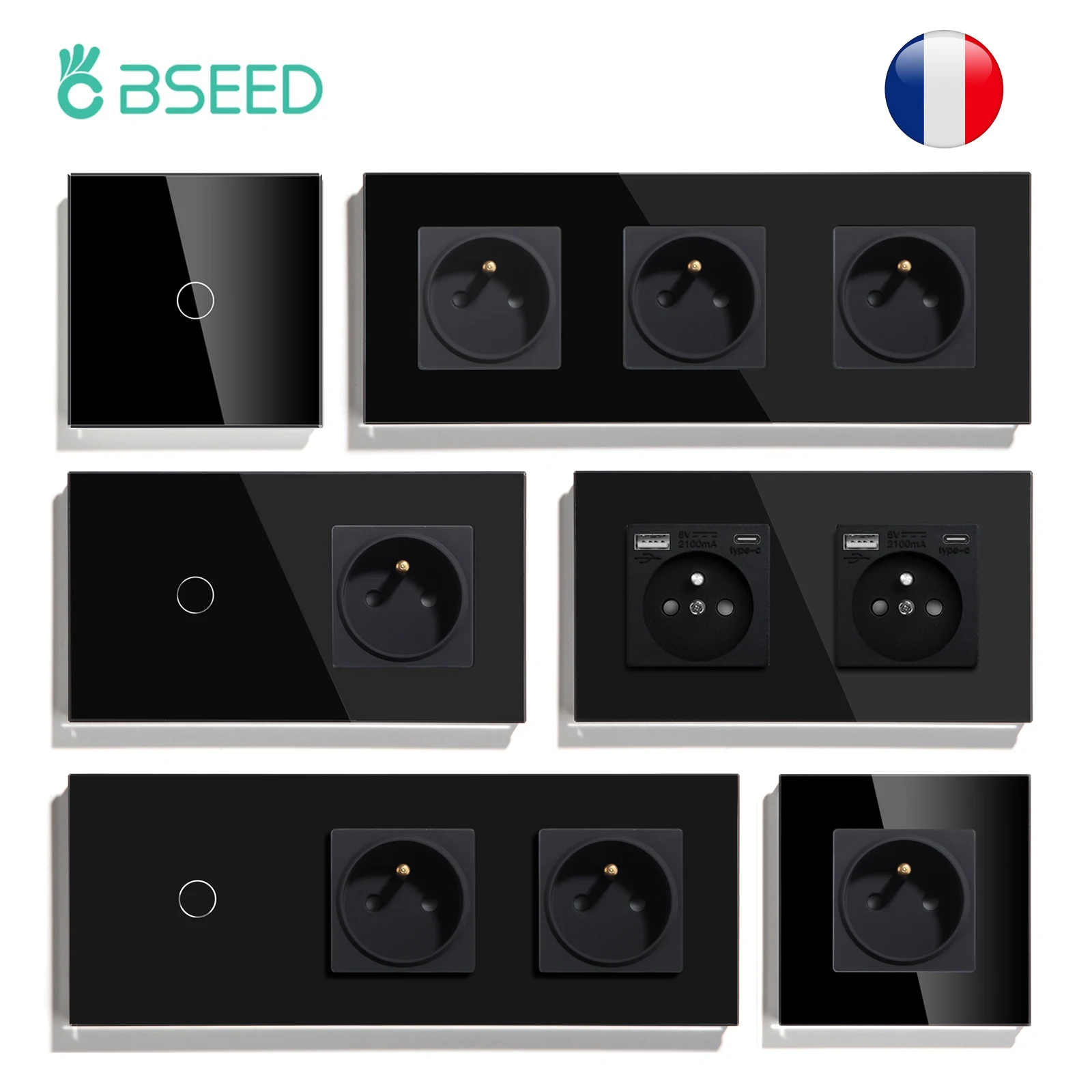 BSEED-1-2-3Gang-Touch-Wall-Switch-with-Type-C-USB-French-Sockets-1Way ...