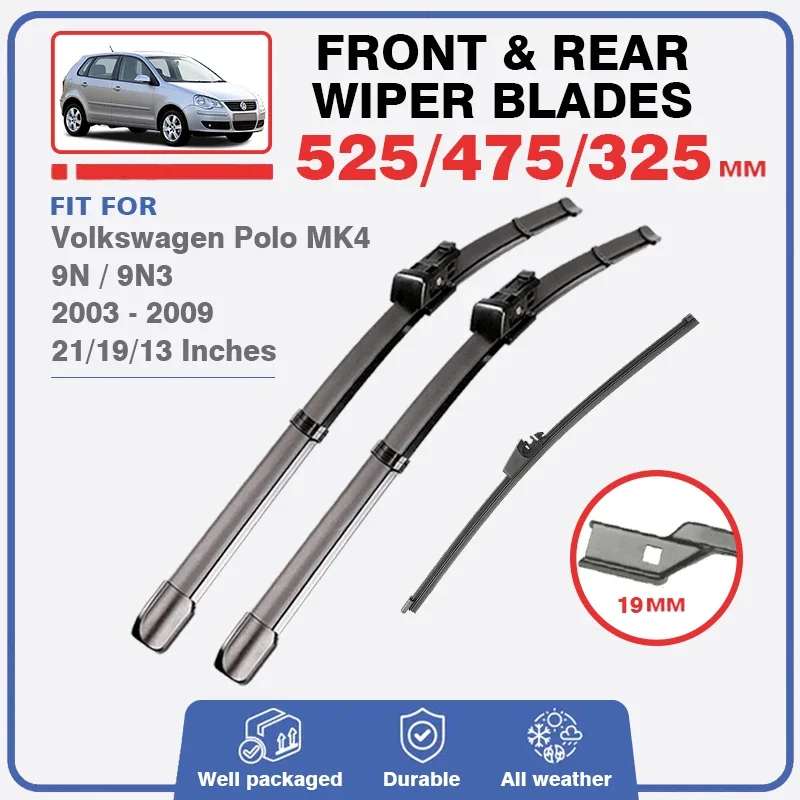 Front Rear Windshield Wiper Blades Set For VW Volkswagen Polo 4 9N 9N3 ...