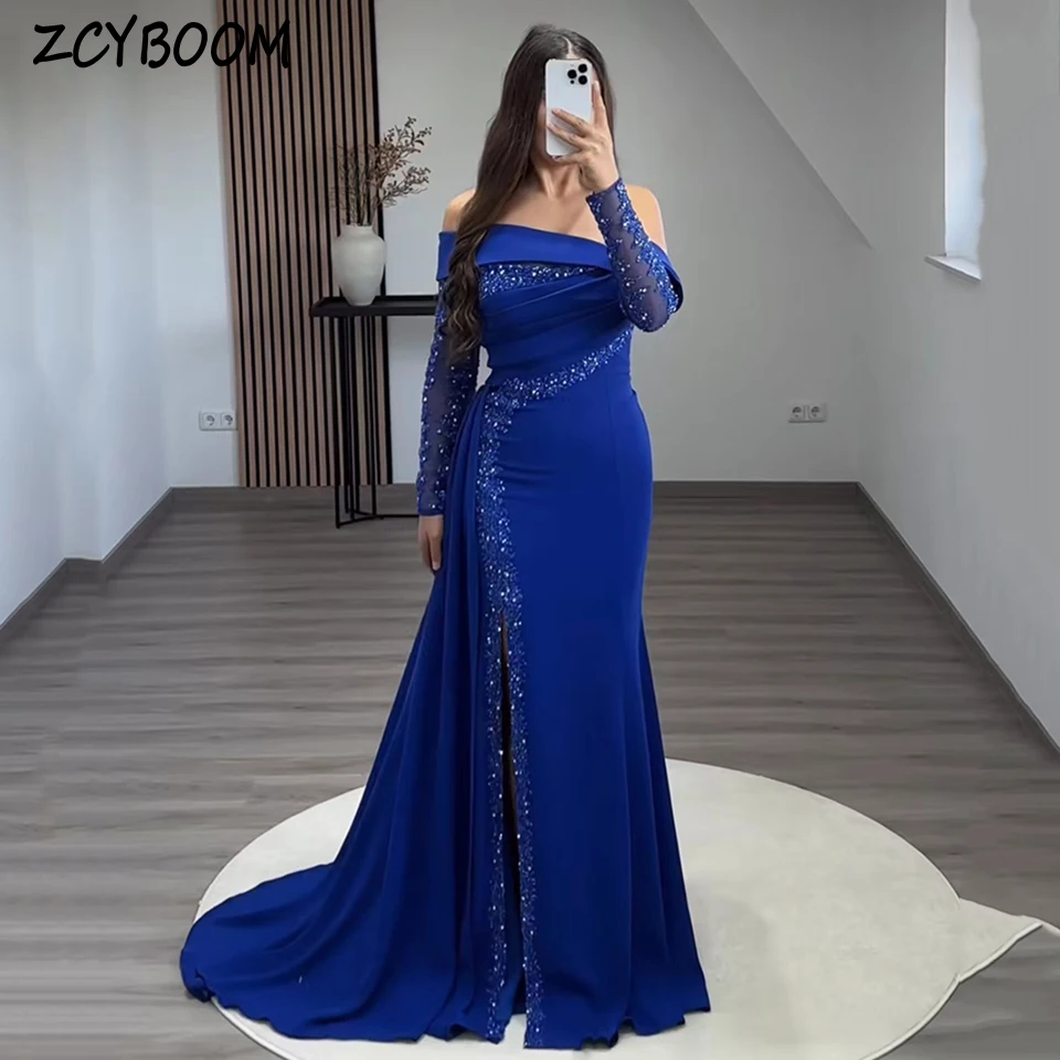 Elegant-Royal-Blue-Boat-Neck-Sequin-Appliques-Evening-Dress-2024 ...