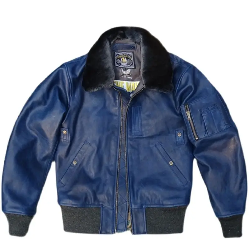 B15-Leather-Flight-Jacket-for-Men-Wool-Collar-Detachable-Military-Style ...