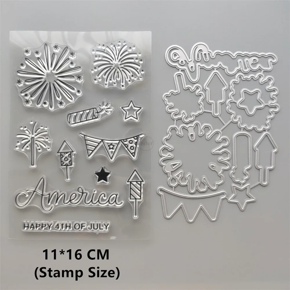 2022 New Fireworks Candle Clear Stamps And Metal Cutting Dies For ...