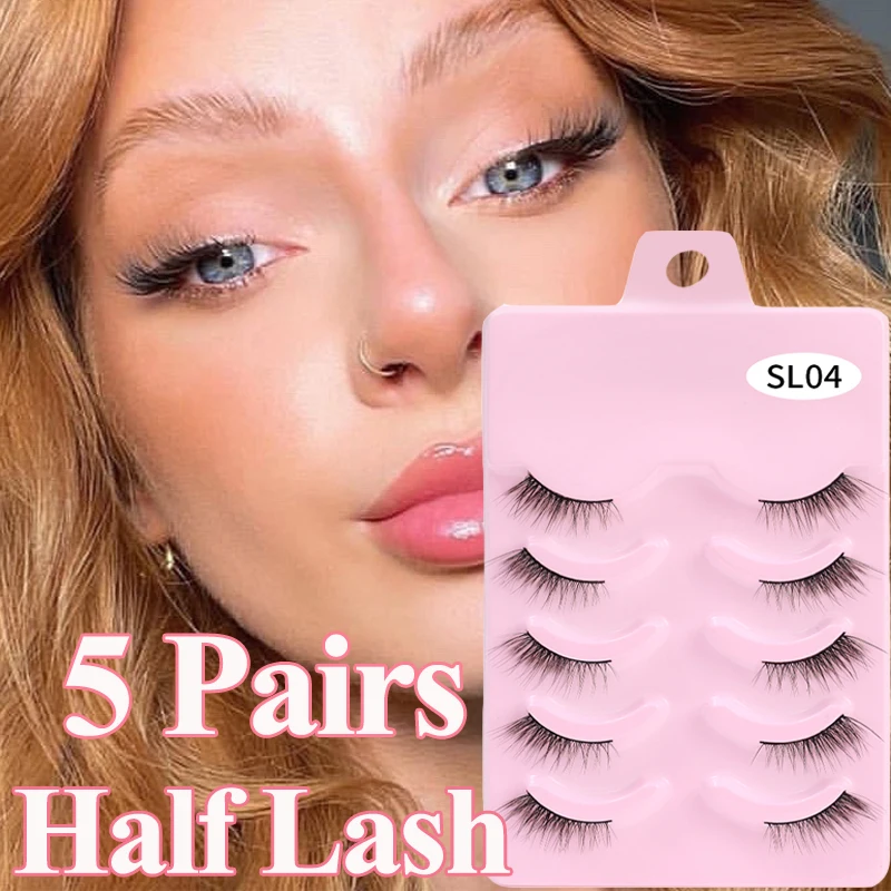 Half Eey Lashes 5 Pairs Natural Fluffy False Eyelashes Manga Lash 3D ...