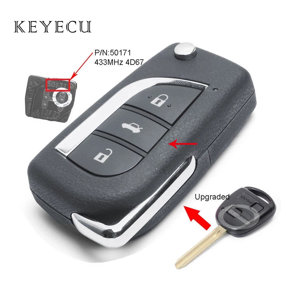 Keyecu Upgraded Flip Remote Key Fob 433mhz 4d67 Chip For Toyota Prado ...