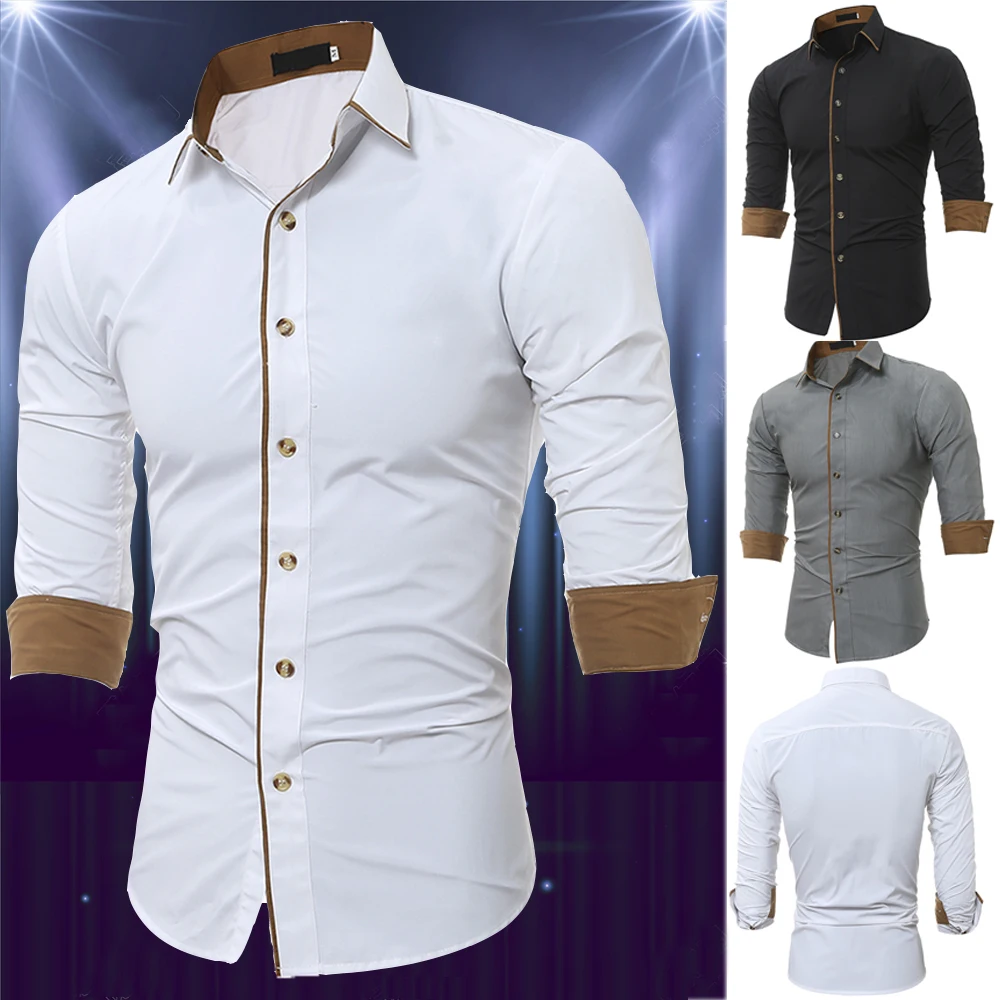 Classic Men's Business Casual Shirts Long Sleeve Slim Button Shirts ...