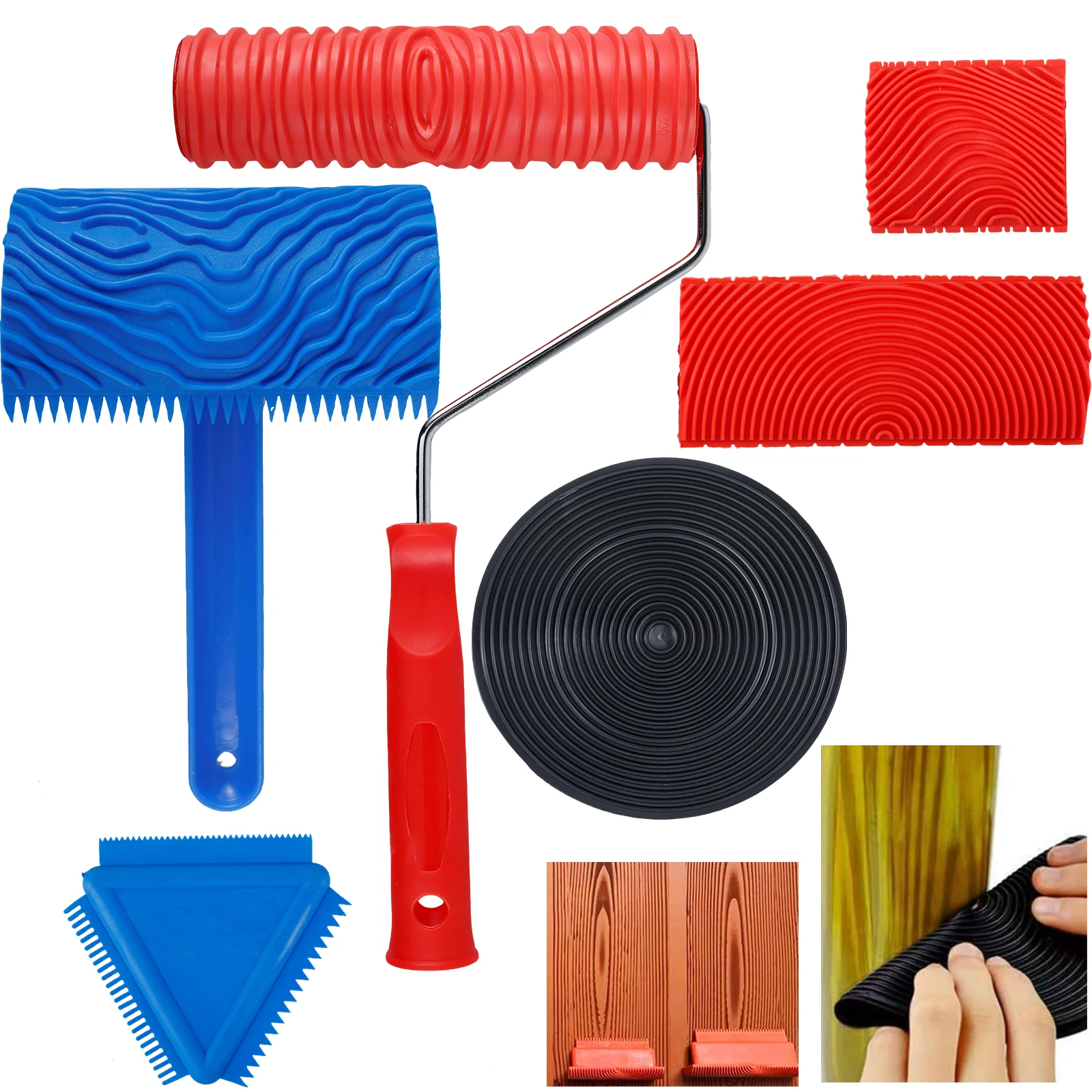 6Pcs-Wood-Graining-Tool-Silicone-Wood-Grain-Roller-Tool-Grain-Pattern ...