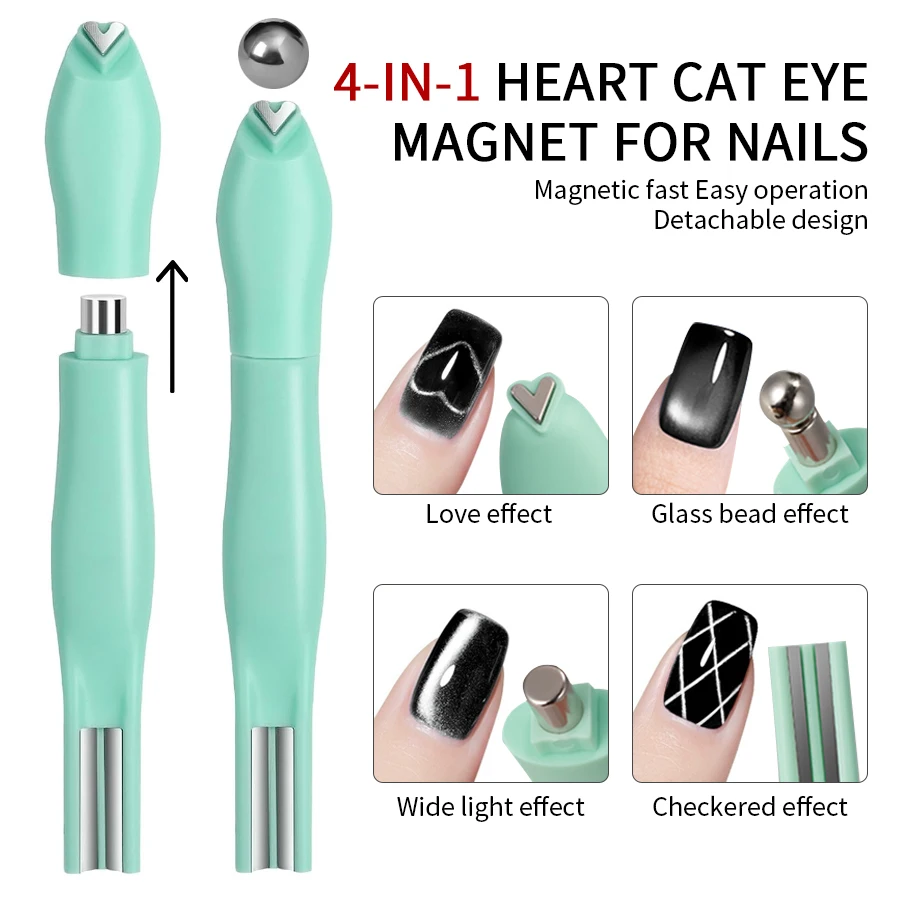 RSNAIL 4 in 1 Cat Eye Nail Magnet 3D Love Heart Nail Magnet Tool Green ...